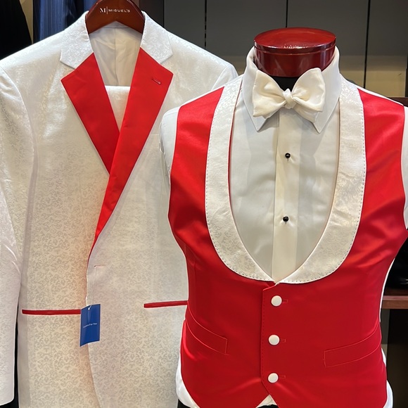 Suits & Blazers | Custom White Tuxedo W Red Accents 39r Slim Fit Unique ...